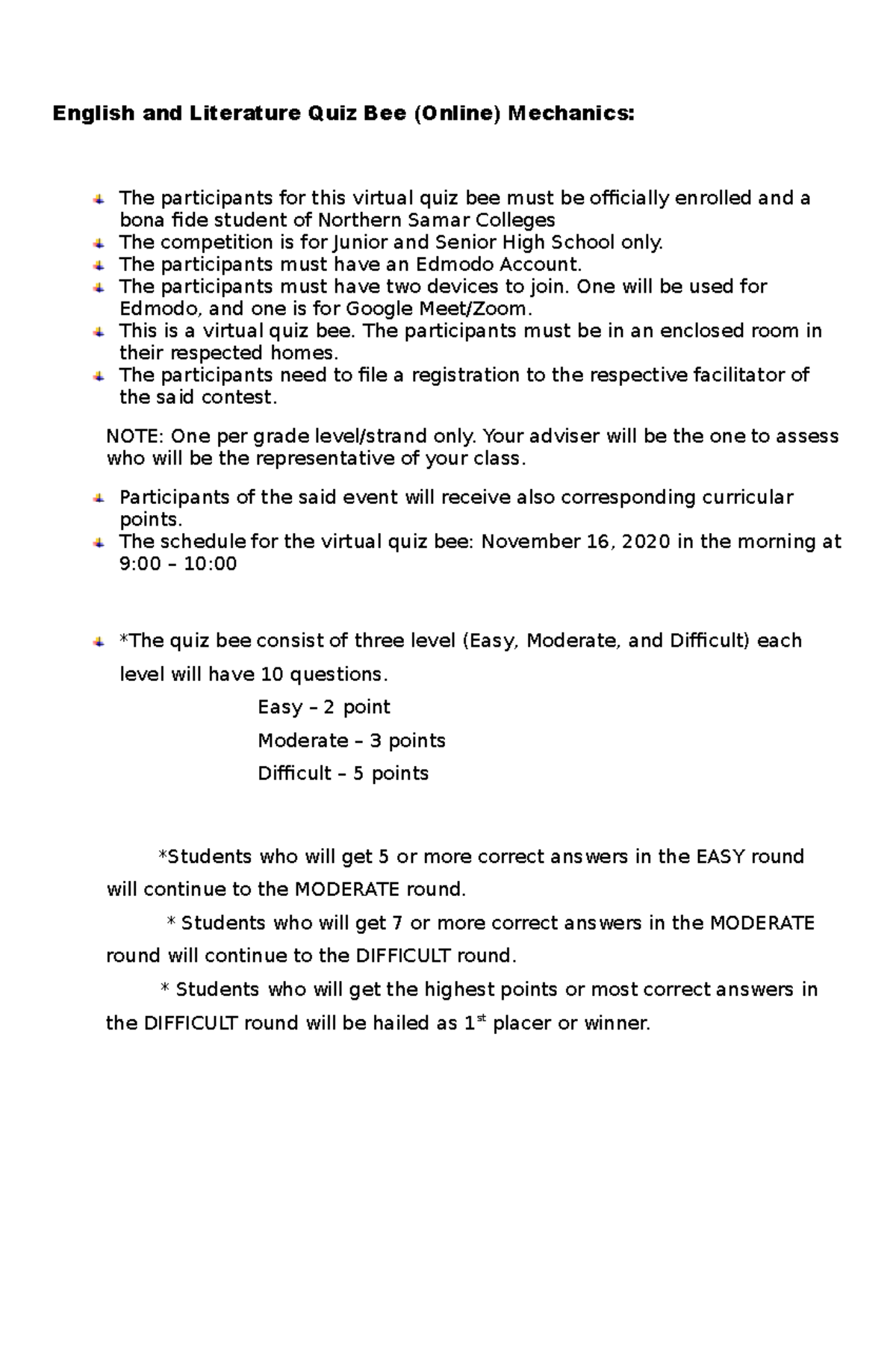English And Literature Quiz Bee Mechanics English And Literature Quiz