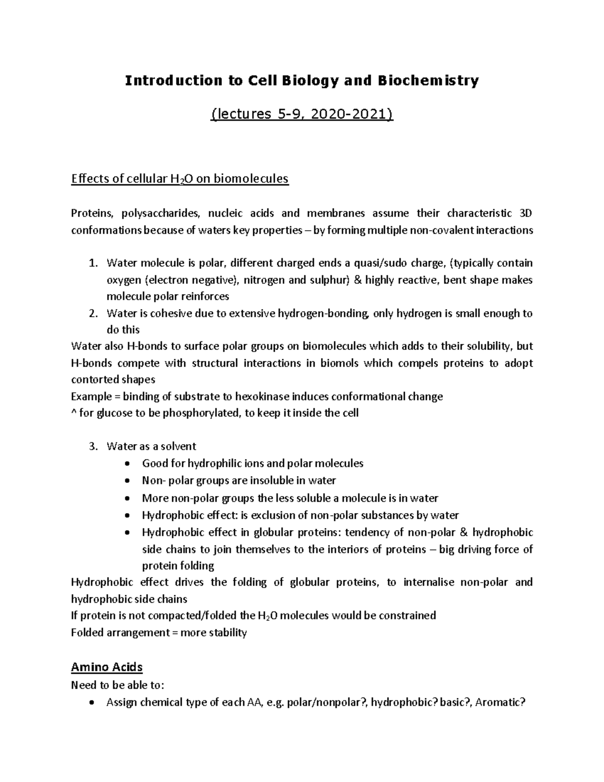 Introduction to Cell Biology and Biochemistry lecturenotes 5to9 ...