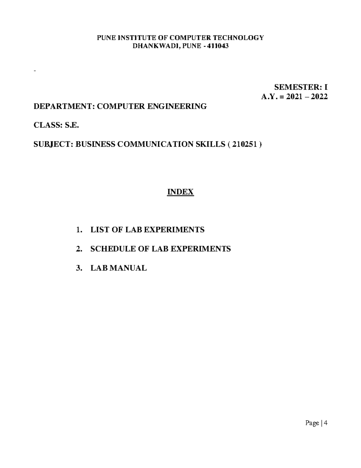 BCSL Lab Manual 2022-23 - DHANKWADI, PUNE - 411043 - SEMESTER: I A ...