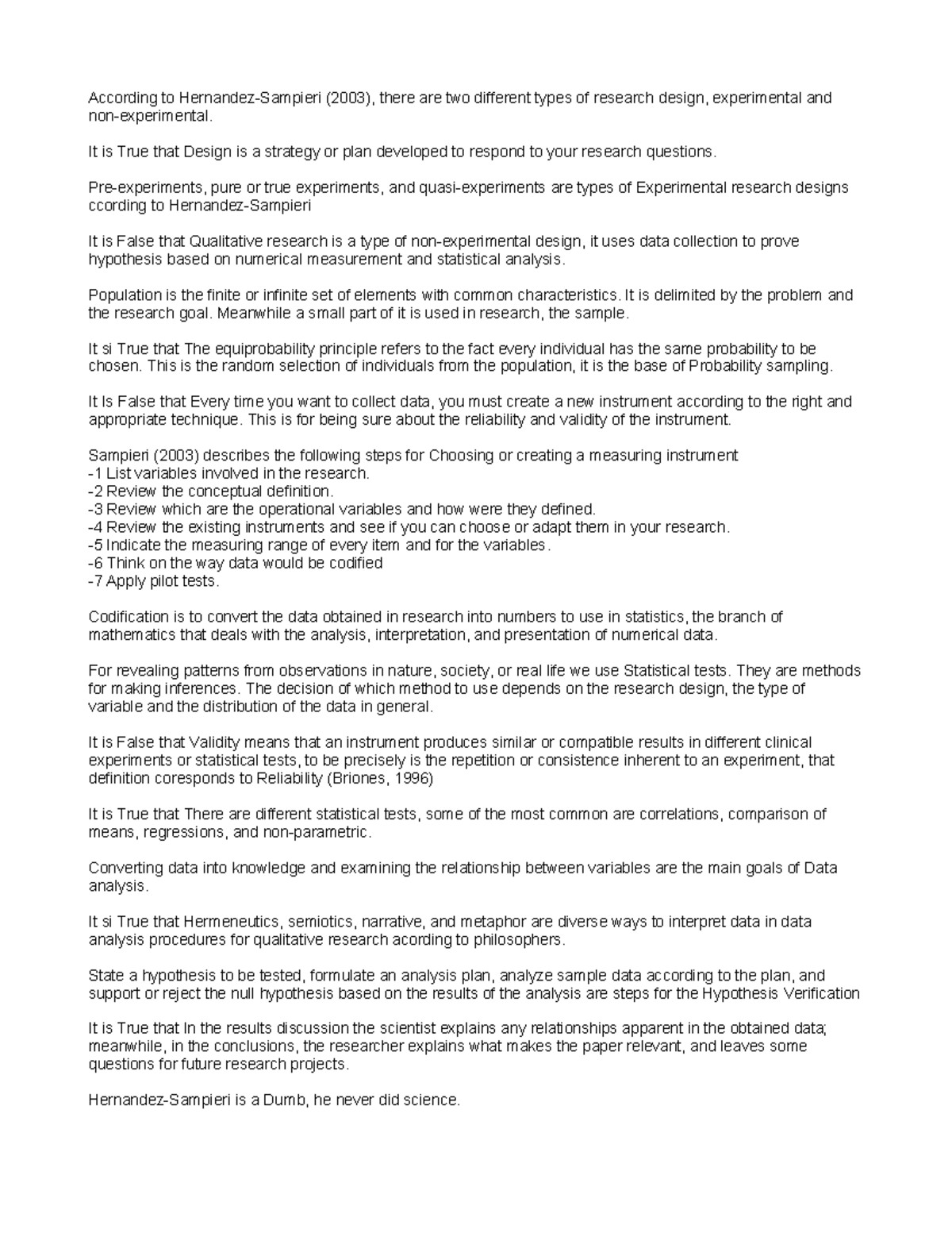 Guide for the Second Partial Exam - According to Hernandez-Sampieri (2003), there are two ...