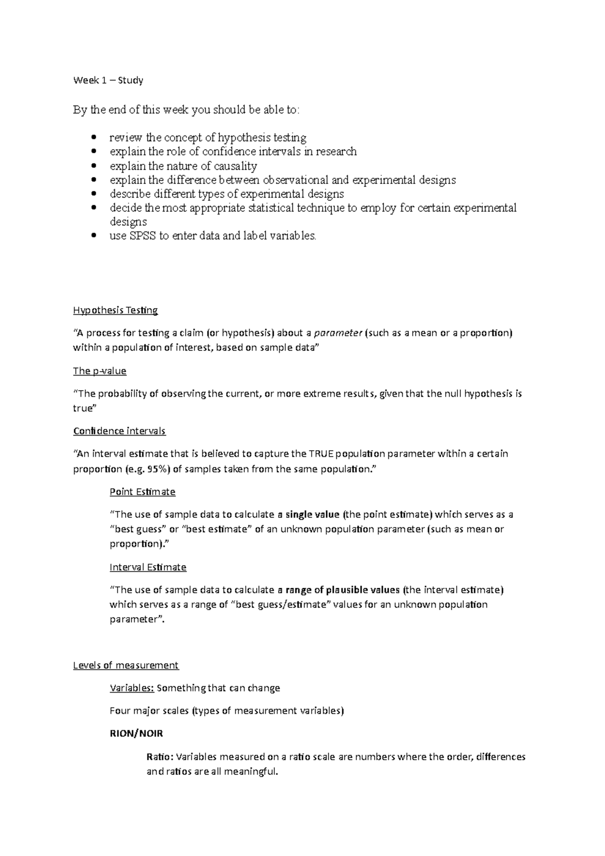 Week 1 - Study - Lecture notes 1 - Week 1 – Study By the end of this ...