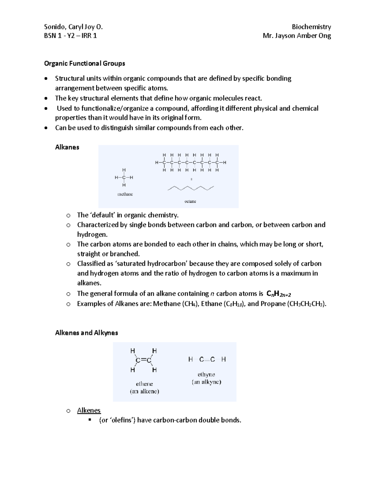 Sonido Organic Functional Groups - Sonido, Caryl Joy O. Biochemistry ...