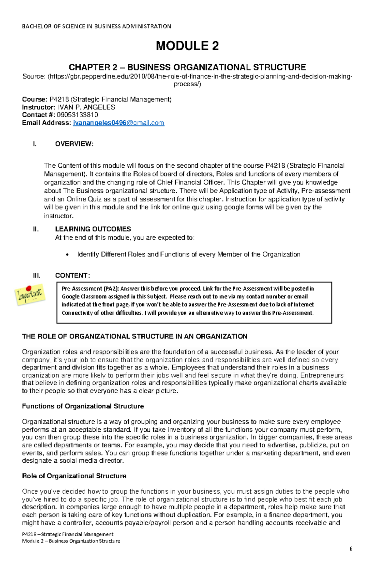 Module 2 - Business Organization Structure - P4218 – Strategic ...
