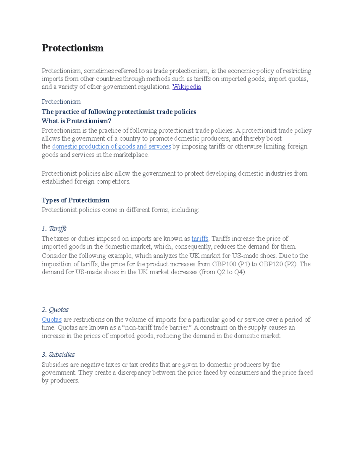 Freight economics notes - Protectionism Protectionism, sometimes ...