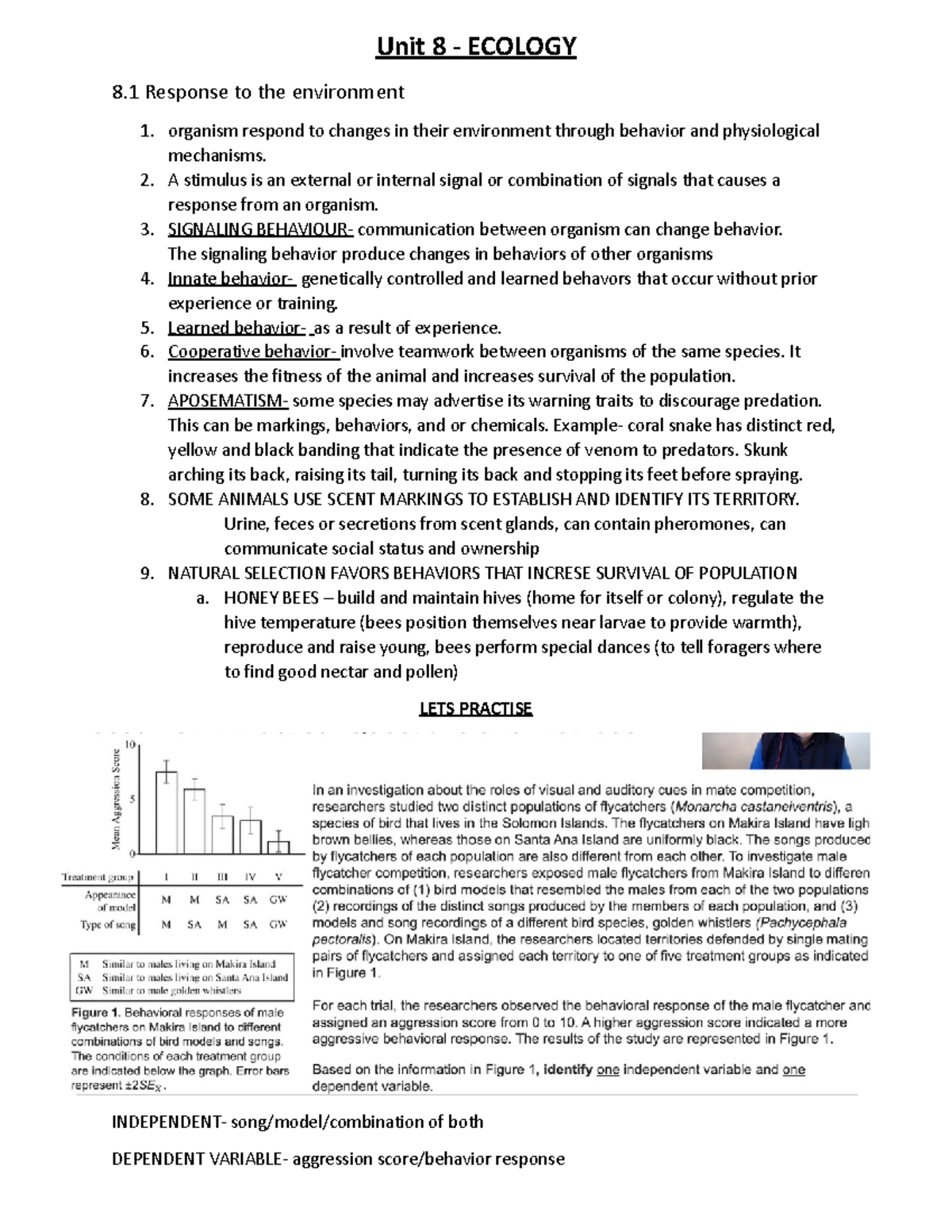 Unit 8 AP BIO - nptes - Unit 8 - ECOLOGY 8 Response to the environment ...