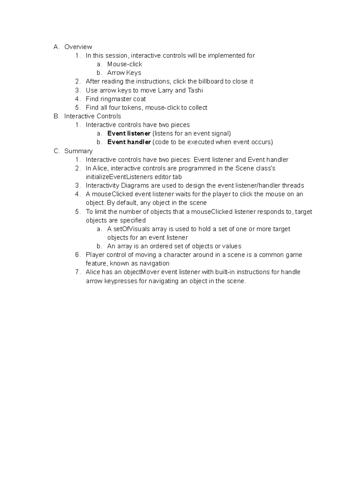 Ch. 11.3 Mouse-click and Arrow Key Interactive Controls - A. Overview 1 ...