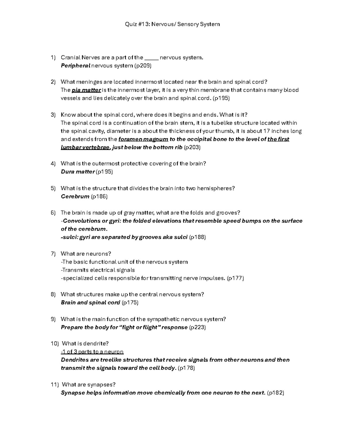 Focused Review 13 - Practice for quiz 13 - Quiz #13: Nervous/ Sensory ...