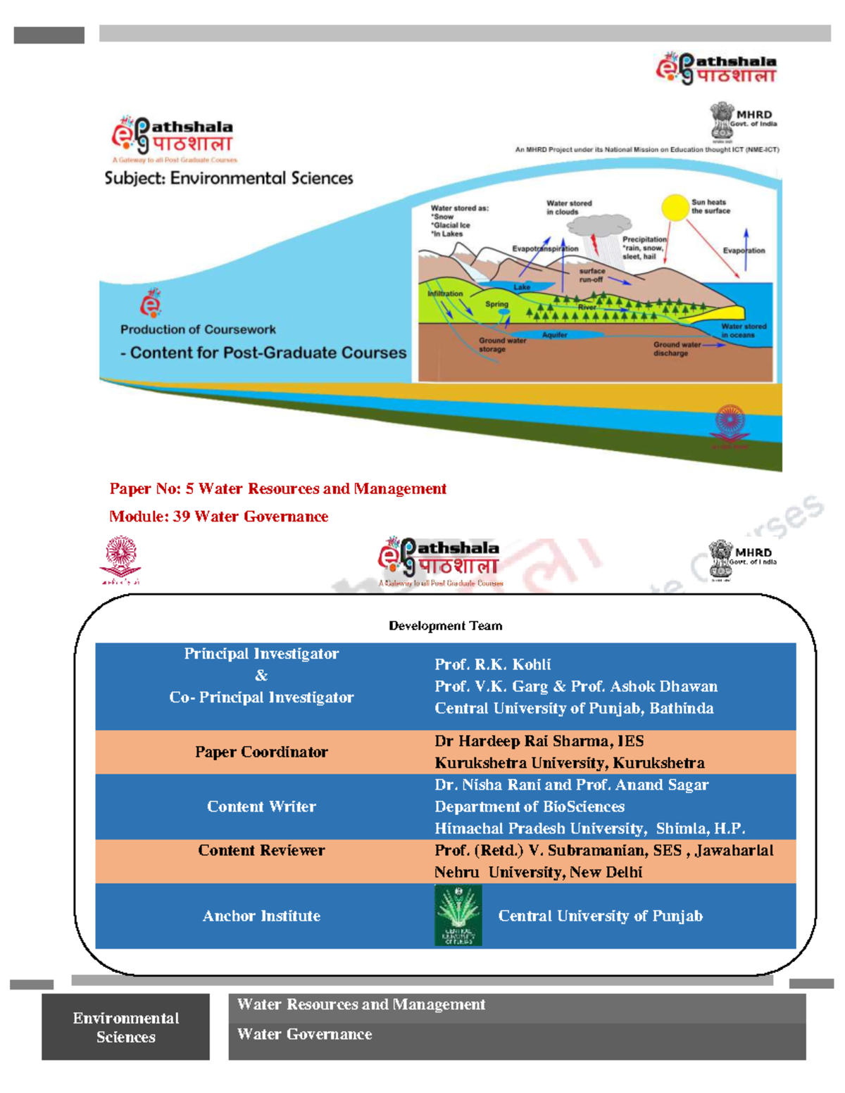 Water governance - 1 Environmental Water Resources and Management Paper ...