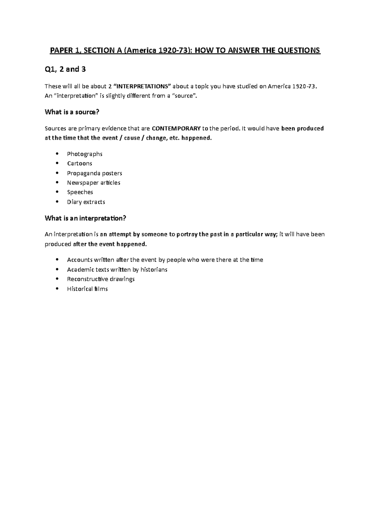 USA HOW TO Answer Questions - PAPER 1, SECTION A (America 1920-73): HOW ...