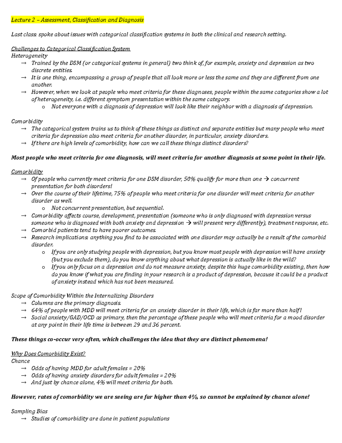 Lecture 2 (Assessment, Classification, Diagnosis) - Lecture 2 ...