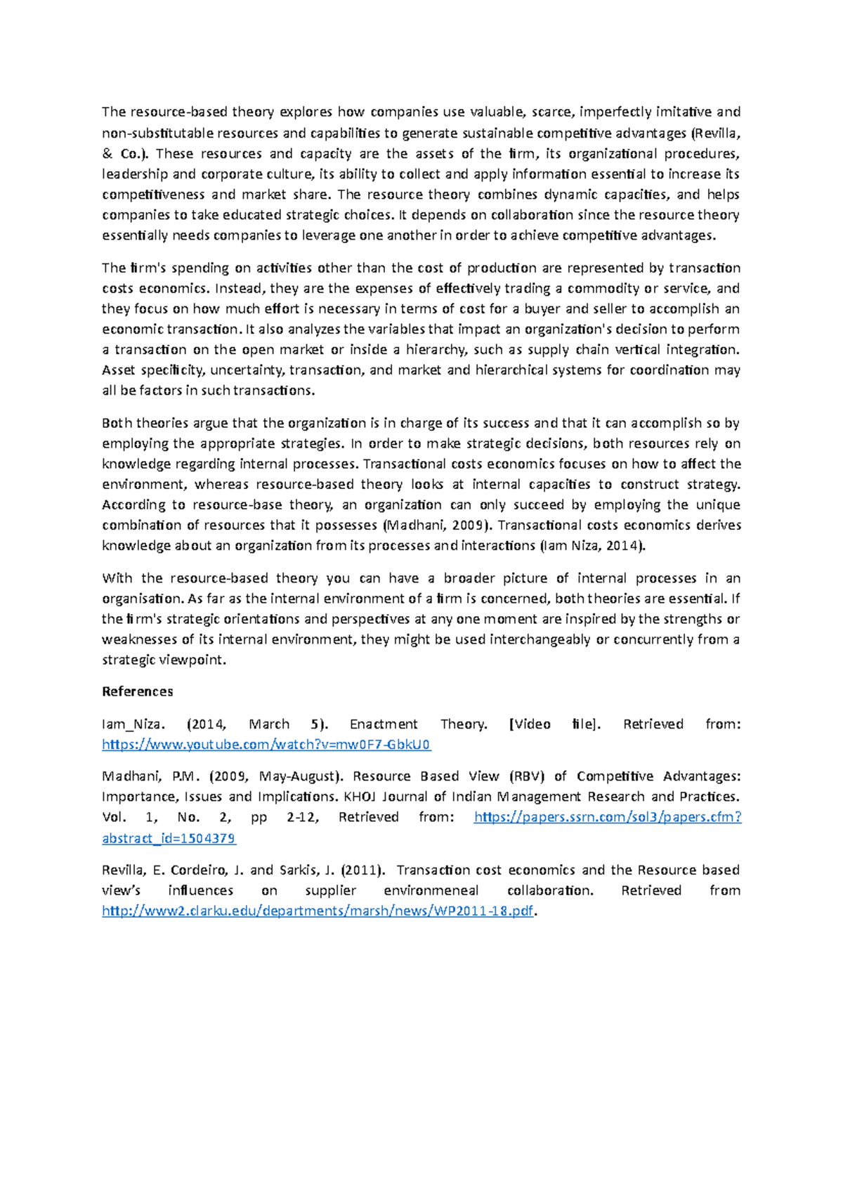 Bus 5117 Da Unit 4 Discussion Assignment The Resource Based Theory Explores How Companies 
