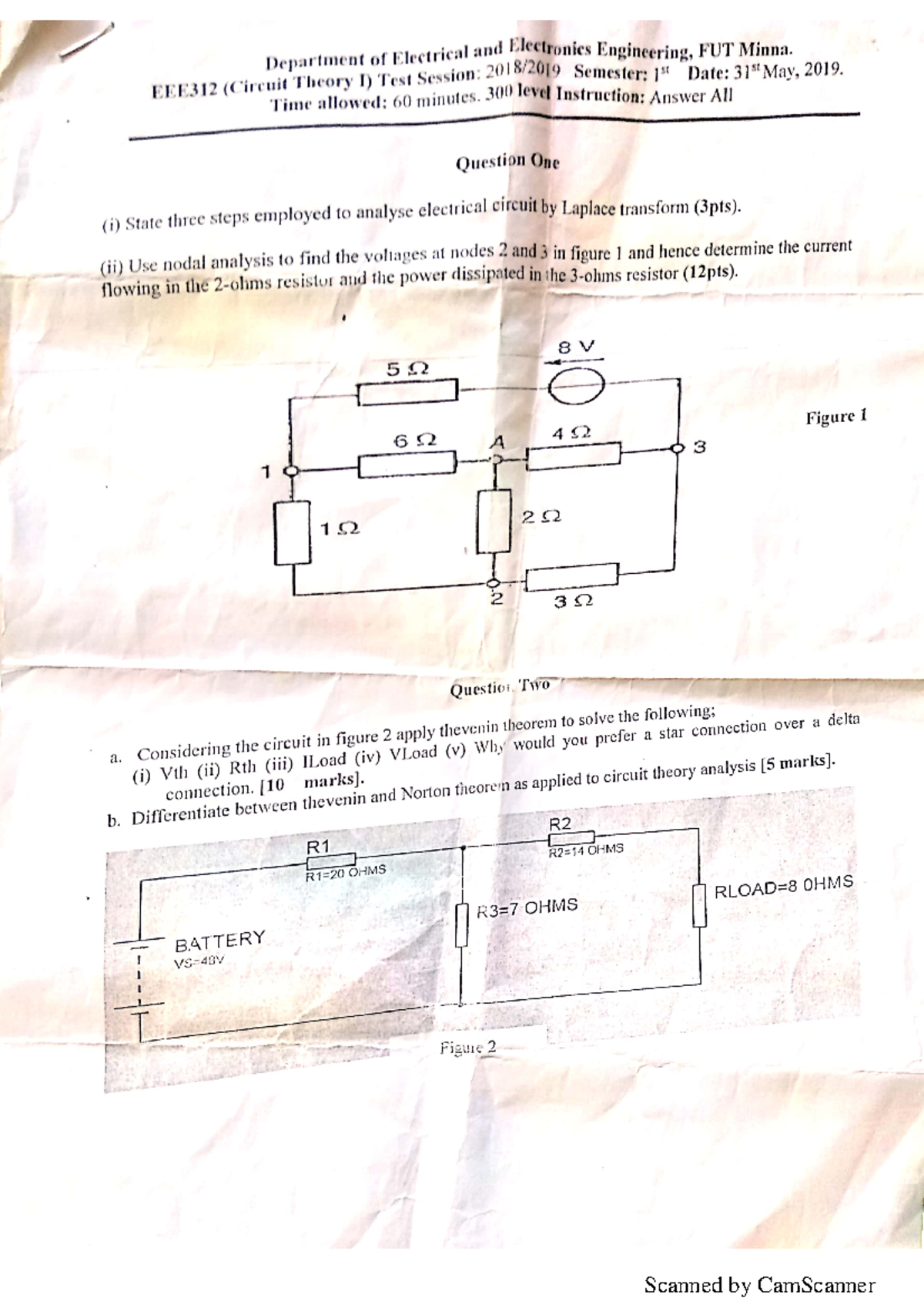 300 Level Electrical Engineering (2018-19) Past Questions - Electrical ...