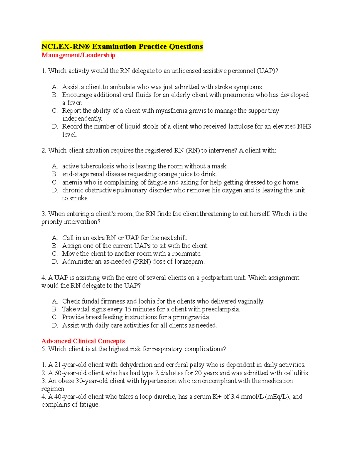 Nclex NGN practice question 2023 PDF - NCLEX-RN® Examination Practice ...