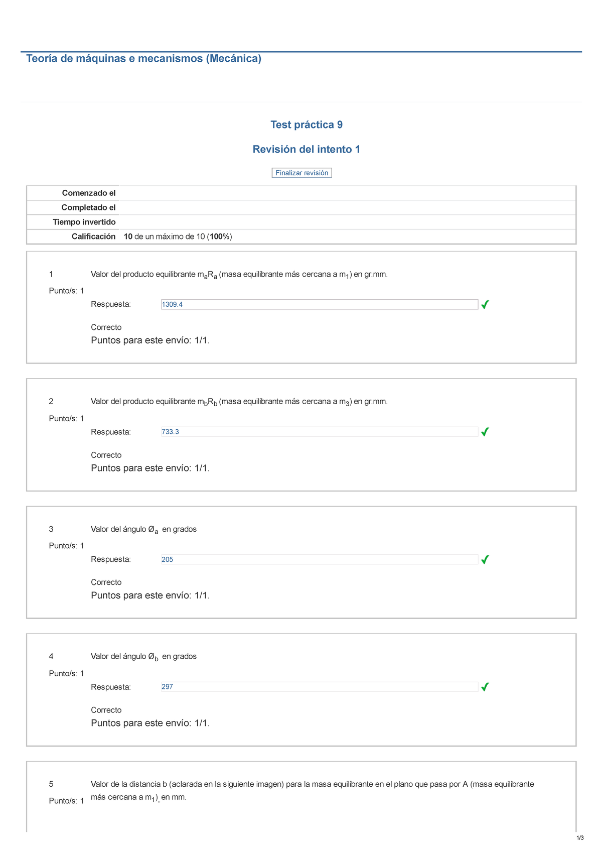 TMM Test P9 - Test practica 9 - 1/ Teoría de máquinas e mecanismos ...