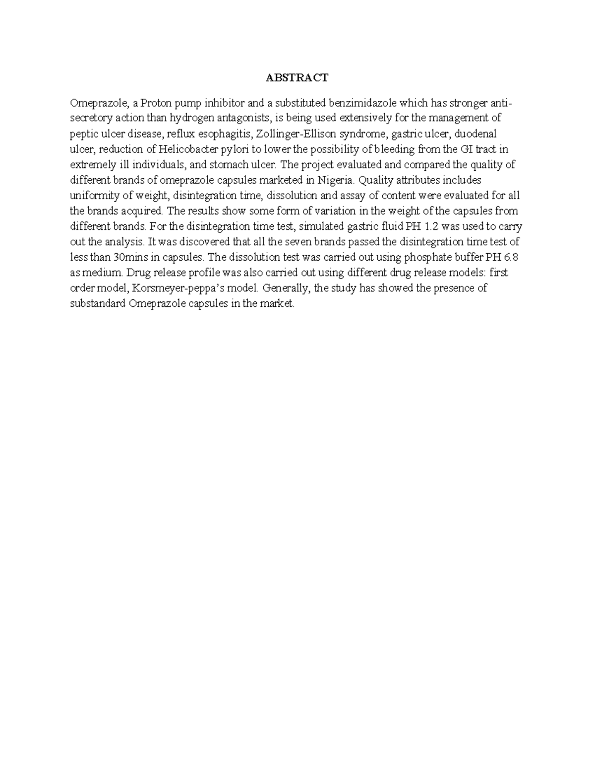 Acknowledgement-WPS Office - ABSTRACT Omeprazole, a Proton pump ...