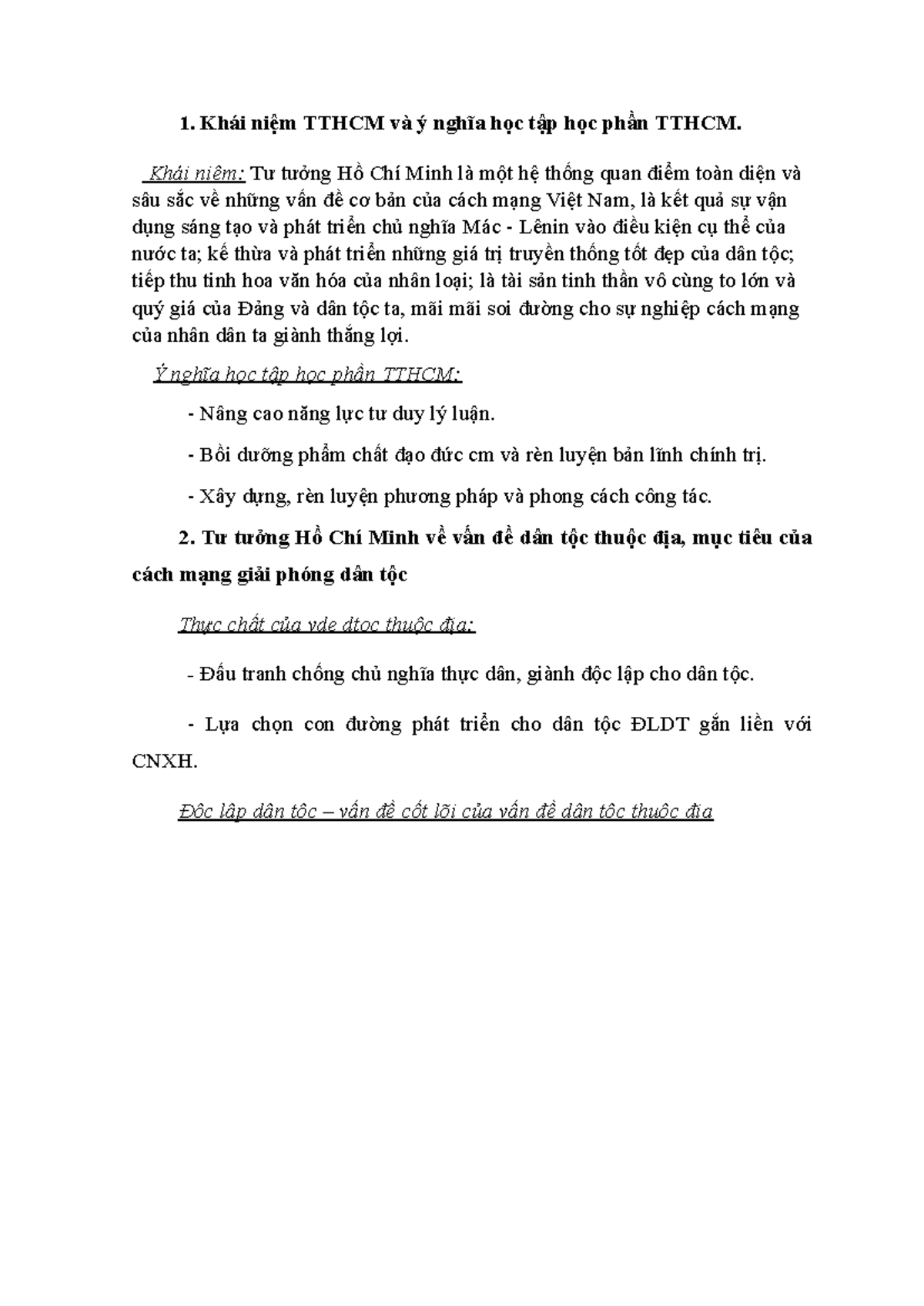 Tai lieu on tap TX1 - 1. Khái niệm TTHCM và ý nghĩa học tập học phần TTHCM. Khái niệm: Tư tưởng ...