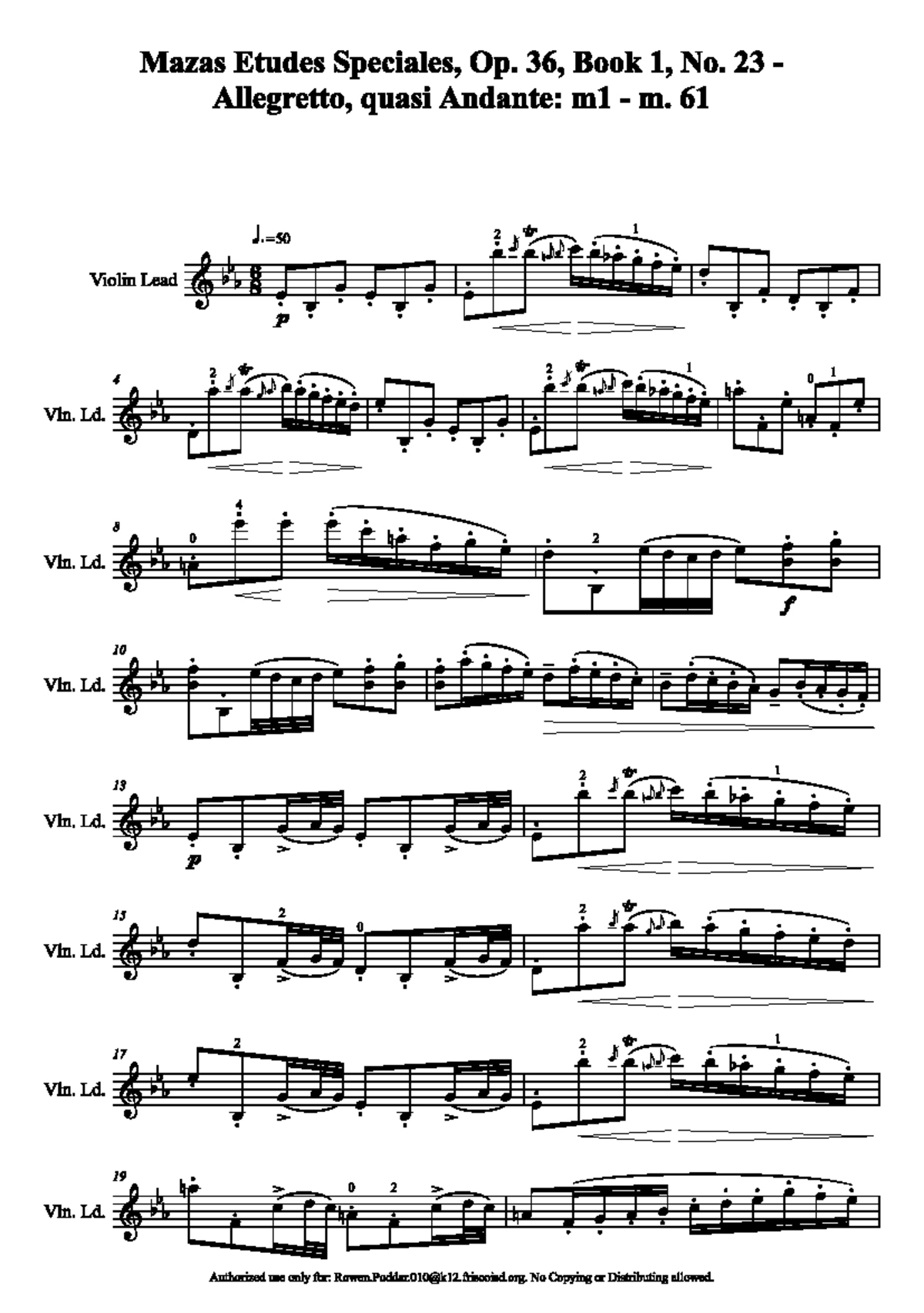 Mazas Etudes Speciales, Op. 36, Book 1, No. 23 - Allegretto, quasi ...