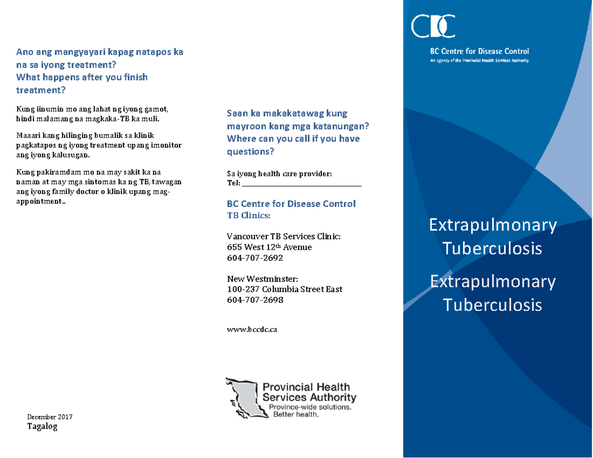 Extrapulmonary TB Tagalog - December 2017 Tagalog Ano ang mangyayari ...