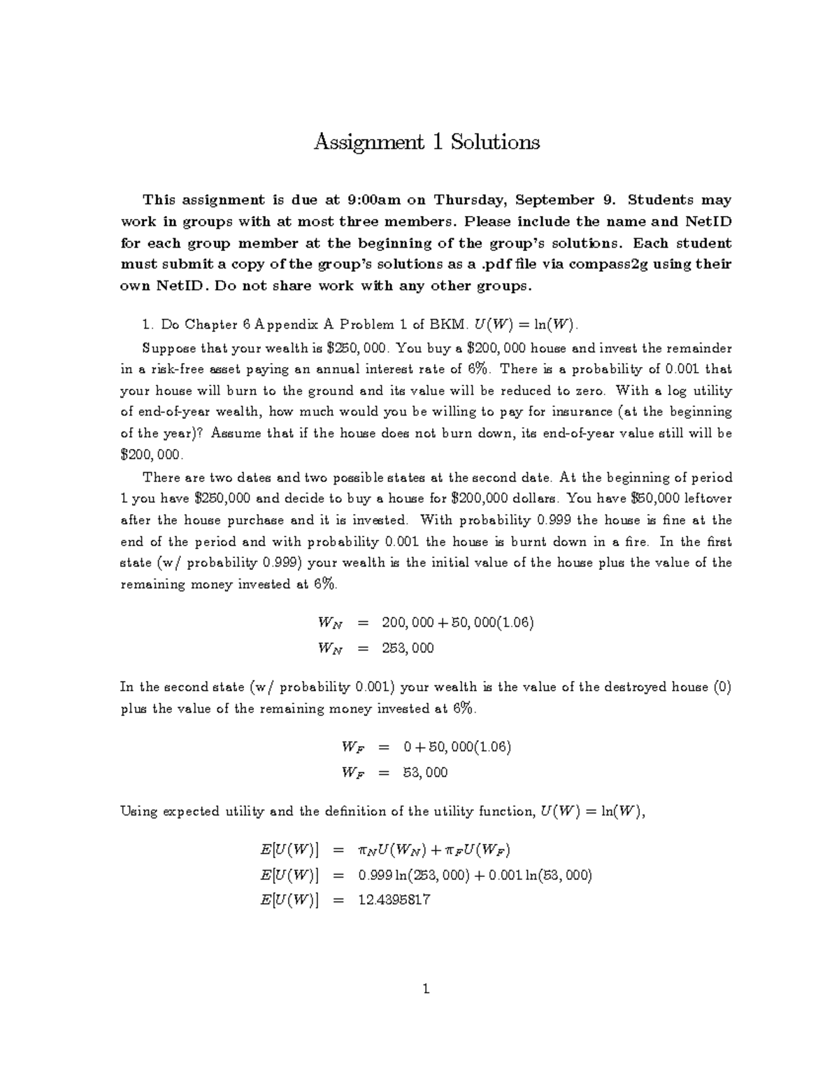 Assignment 1sol 210909 - Assignment 1 Solutions This assignment is due ...