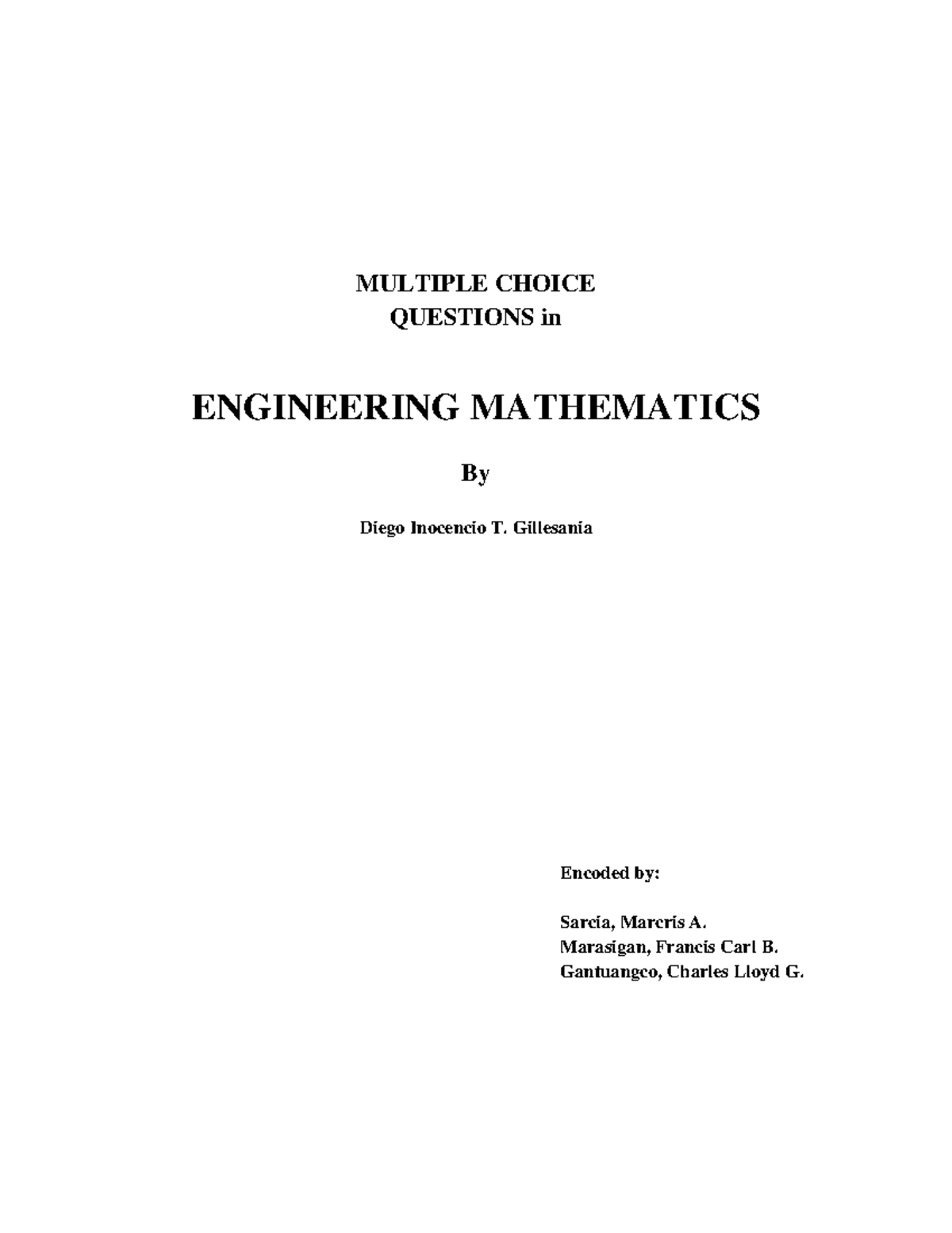 ENGR MATH MCQ - Gillesania - MULTIPLE CHOICE QUESTIONS in ENGINEERING ...