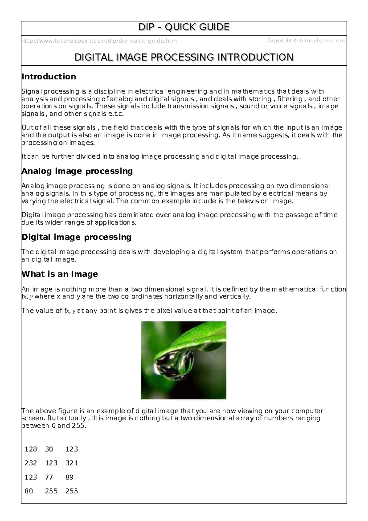 Dip Quick Guide Lecture Notes Tutorialspointdipdipquickguidehtm Copyright 