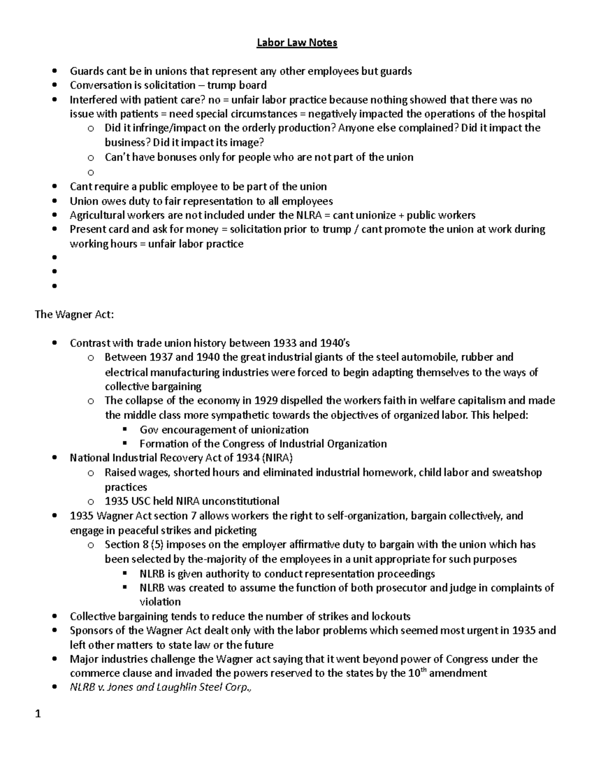 Labor Law Notes - everything you need for the class - Labor Law Notes ...