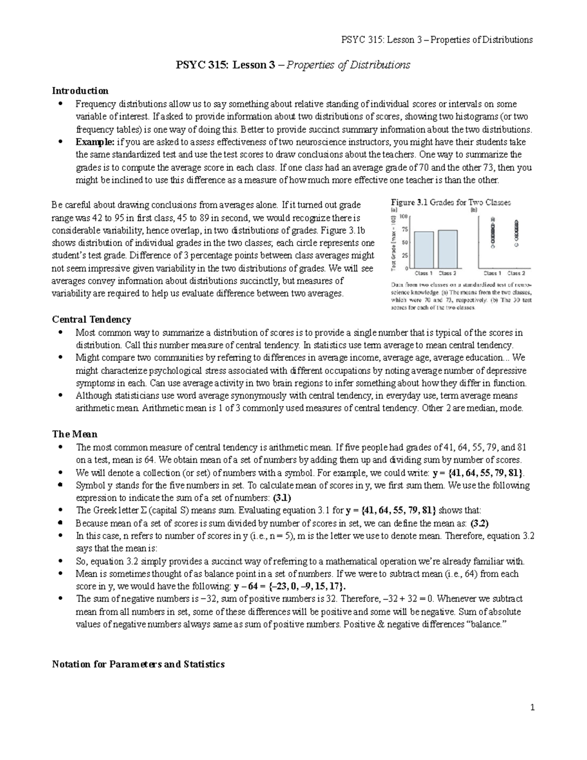 PSYC 315 - Lesson 3 - Complete - PSYC 315: Lesson 3 – Properties of Distributions Introduction ...