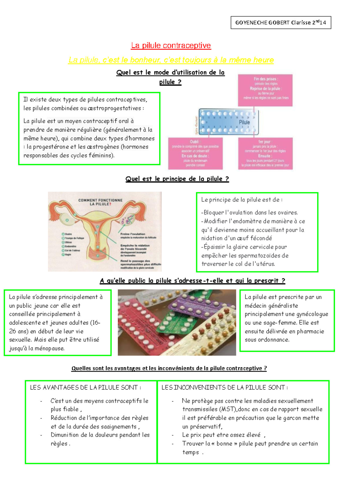 SVT Affiche Contraception Goyeneche Gobert Clarisse - La pilule contraceptive La pilule, c’est ...