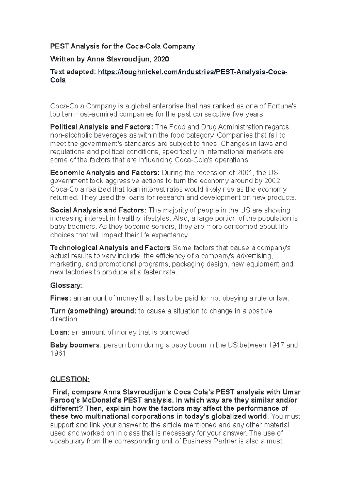 Unit 4 Case Study example - PEST Analysis for the Coca-Cola Company ...