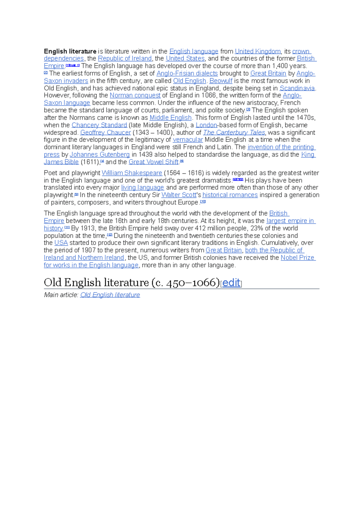 English literature - [1][note 1] The English language has developed ...