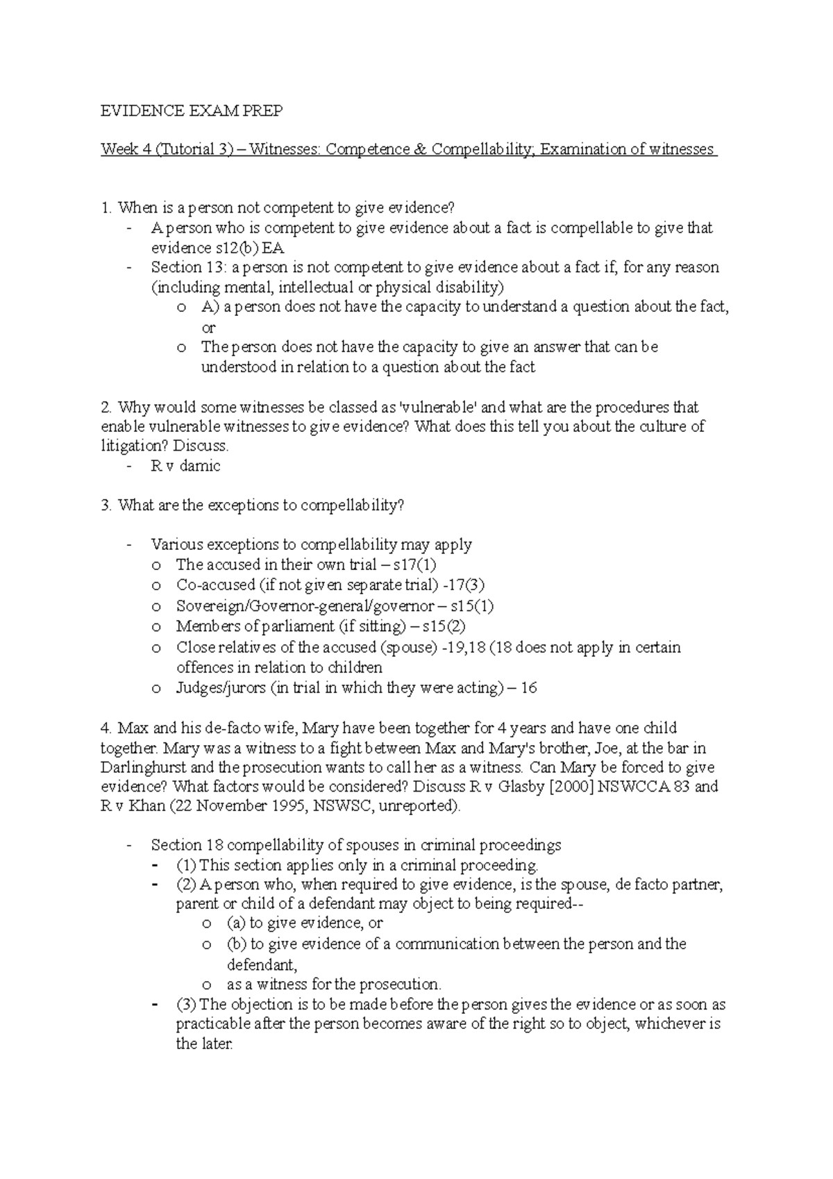 Evidence EXAM PREP - Exam step and questions - EVIDENCE EXAM PREP Week ...