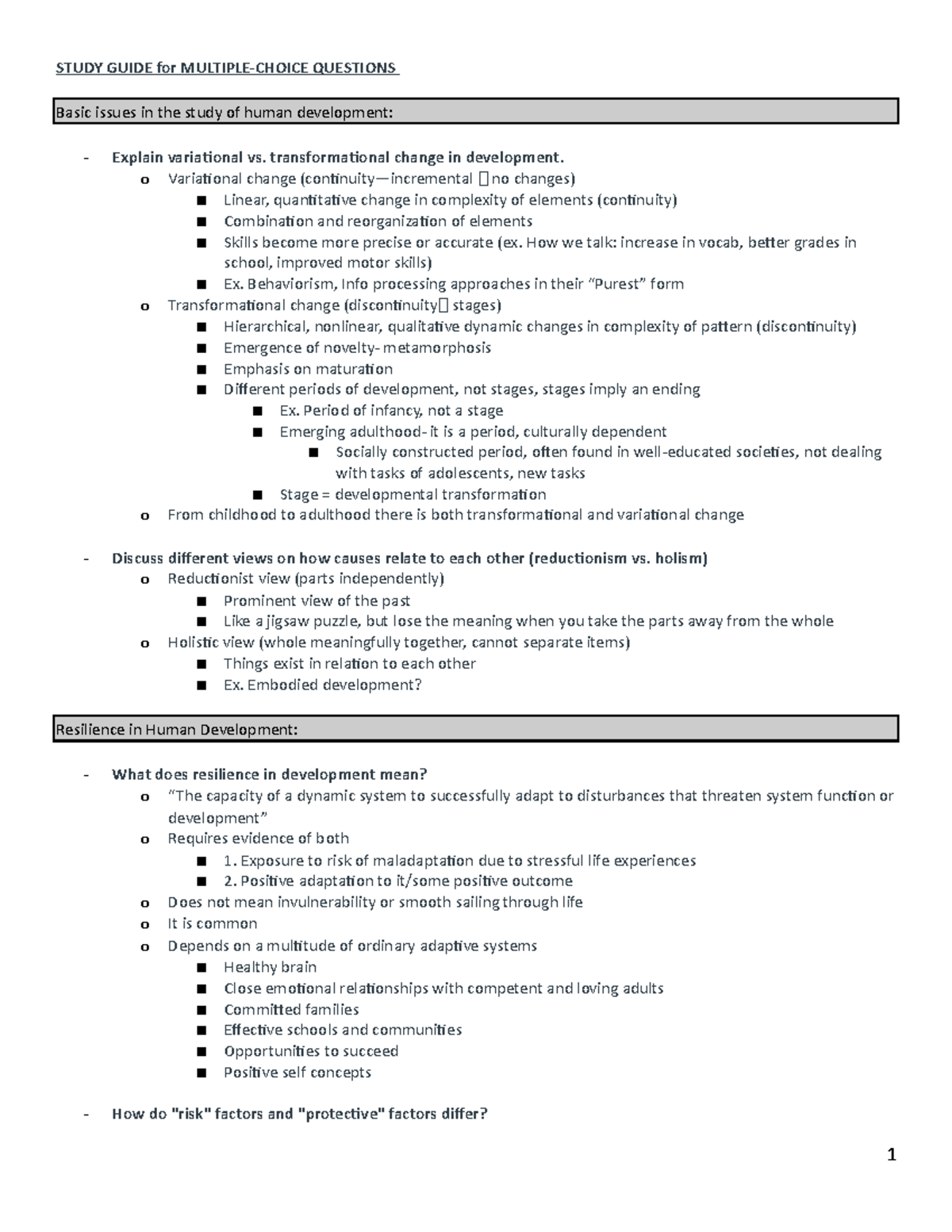Developmental Psychology Midterm Guide - STUDY GUIDE for MULTIPLE ...
