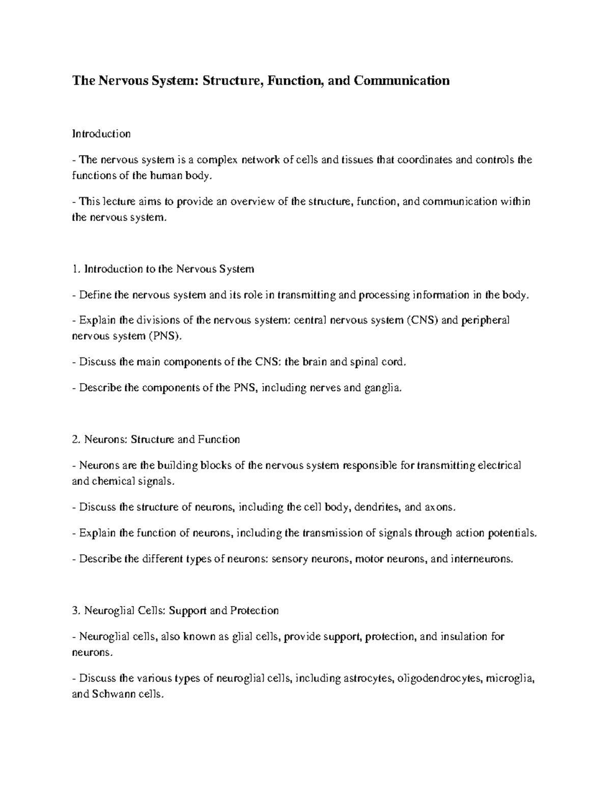 The Nervous System - Structure, Function, and Communication - The Nervous System: Structure ...