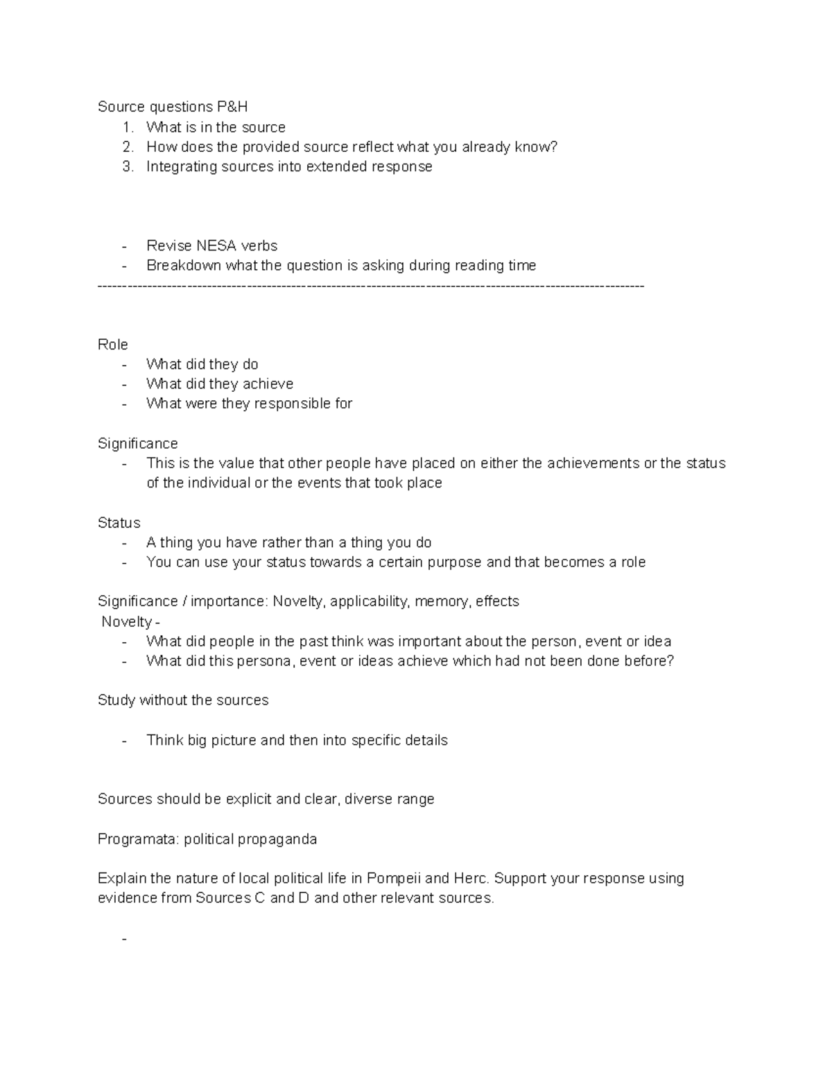 Ancient history notes - Source questions P&H 1. What is in the source 2 ...