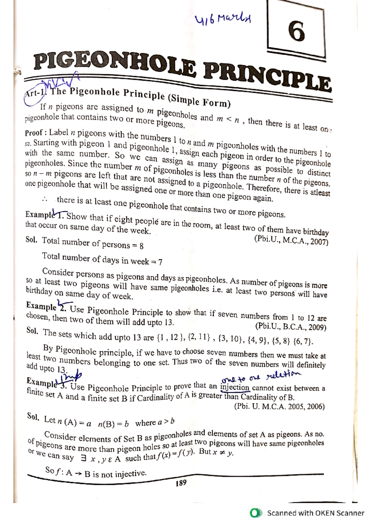 Pigeon hole primciple - 416 Marls 6 PIGEONHOLE MAA PRINCIPLE The Pigeonhole Principle (Simple ...