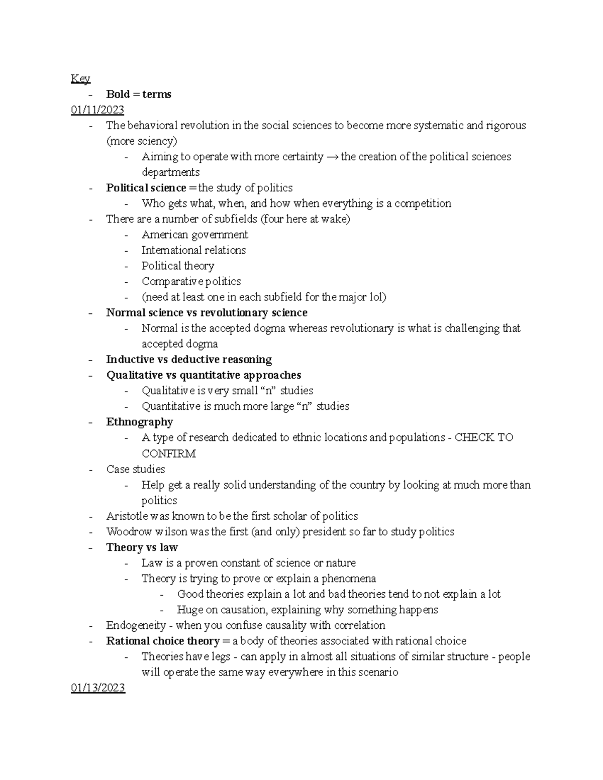 Politics 114 notes - Key - Bold = terms 01/11/ - The behavioral ...