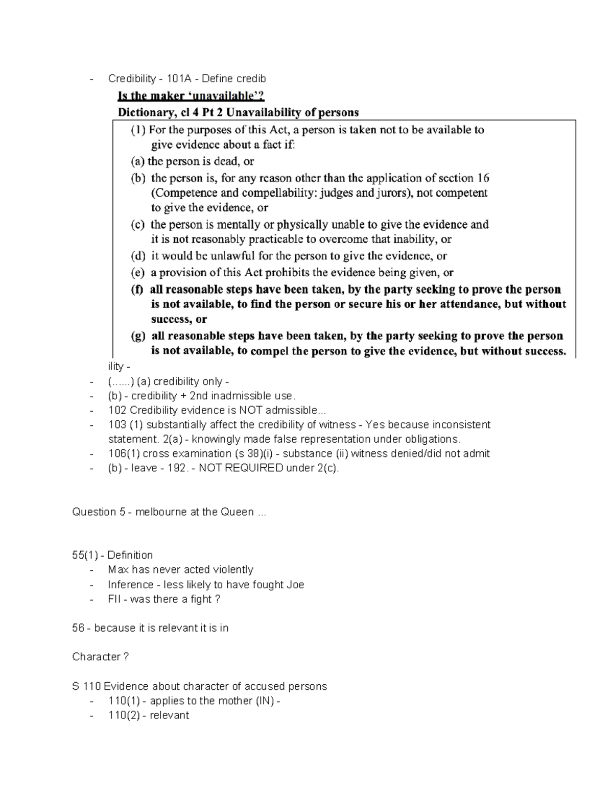 Evidence - Credibility - 101A - Define credib ility - (......) (a ...