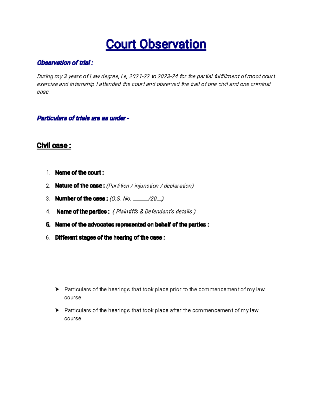 Court Observation - Court Observation Observation of trial : During my ...