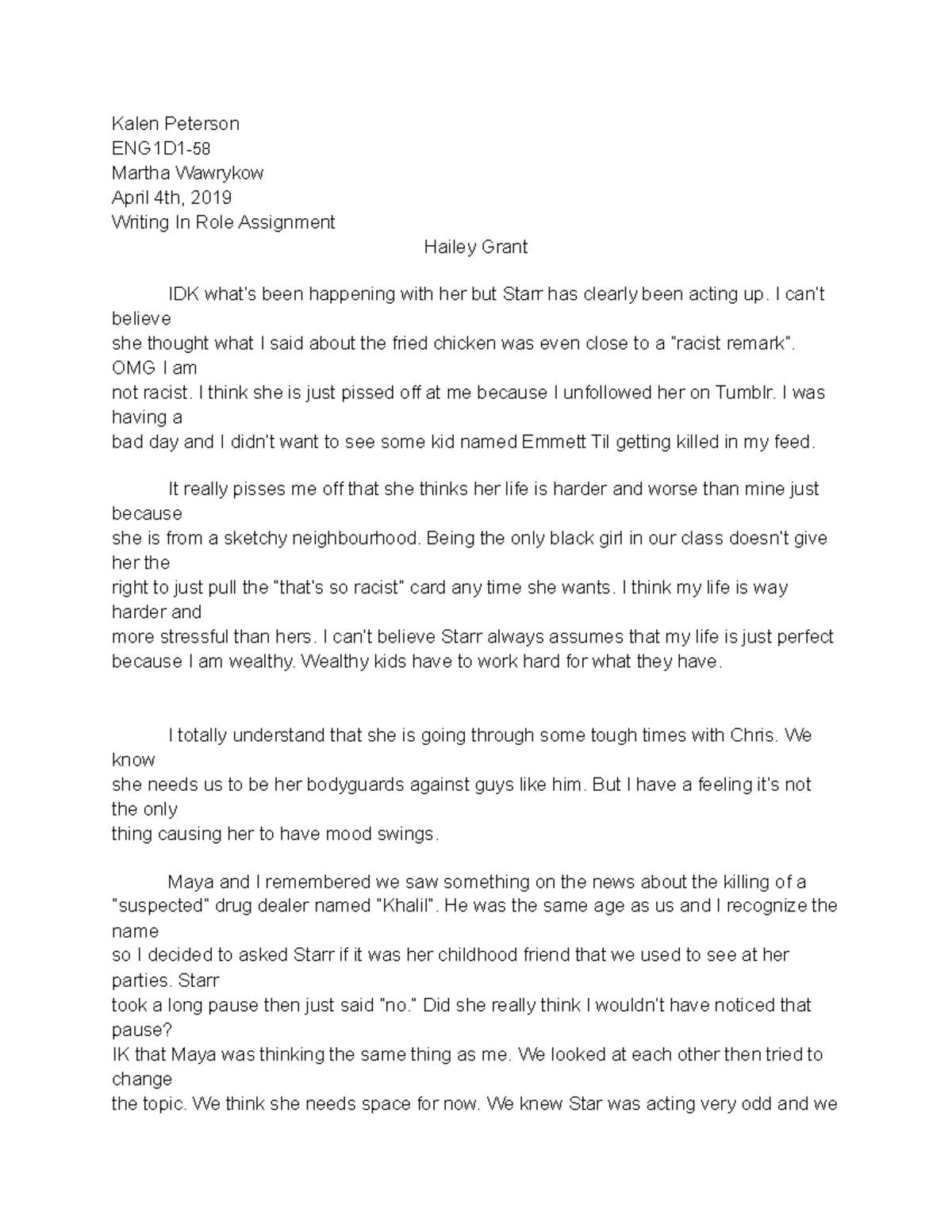 English- Writing In Role Assignment Hailey Grant - Kalen Peterson ...
