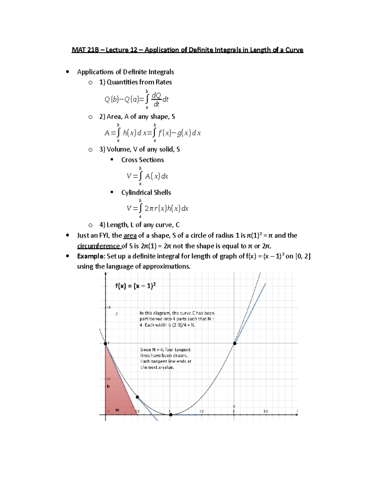 MAT 21B – Lecture 12 – Application of Definite Integrals in Length of a ...