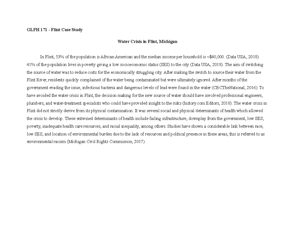 GLPH 171 - Flint Case Study - GLPH 171 - Flint Case Study Water Crisis ...