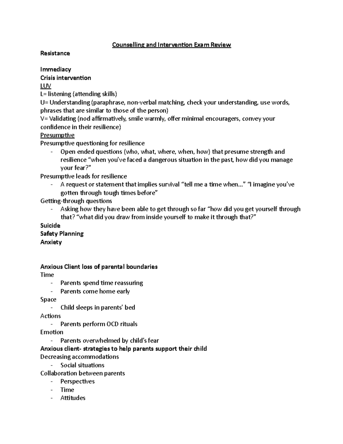 Sample/practice exam 2019, questions and answers - Counselling and Intervention Exam Review ...