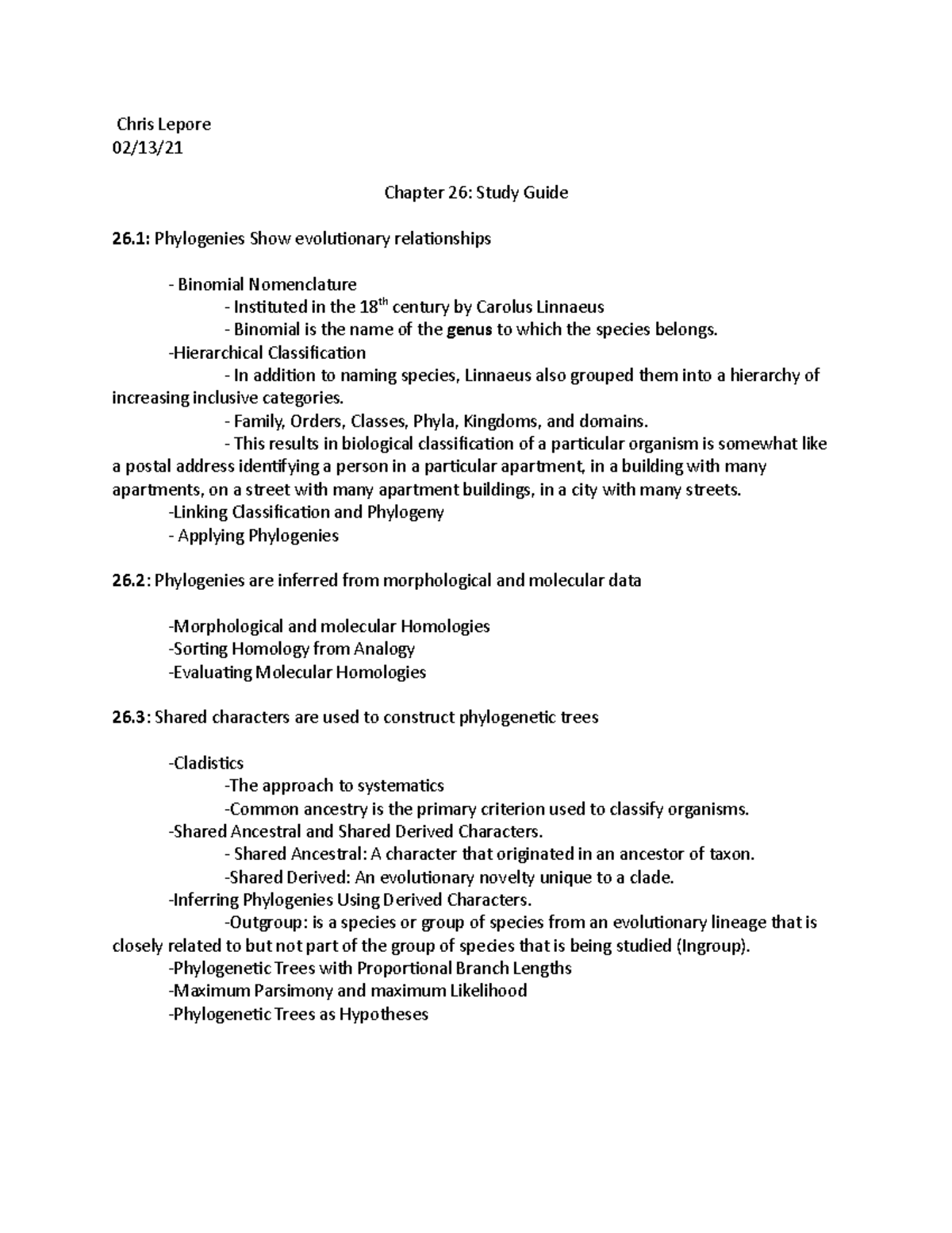 CH26Study Guide - Chris Lepore 02/13/ Chapter 26: Study Guide 26 ...