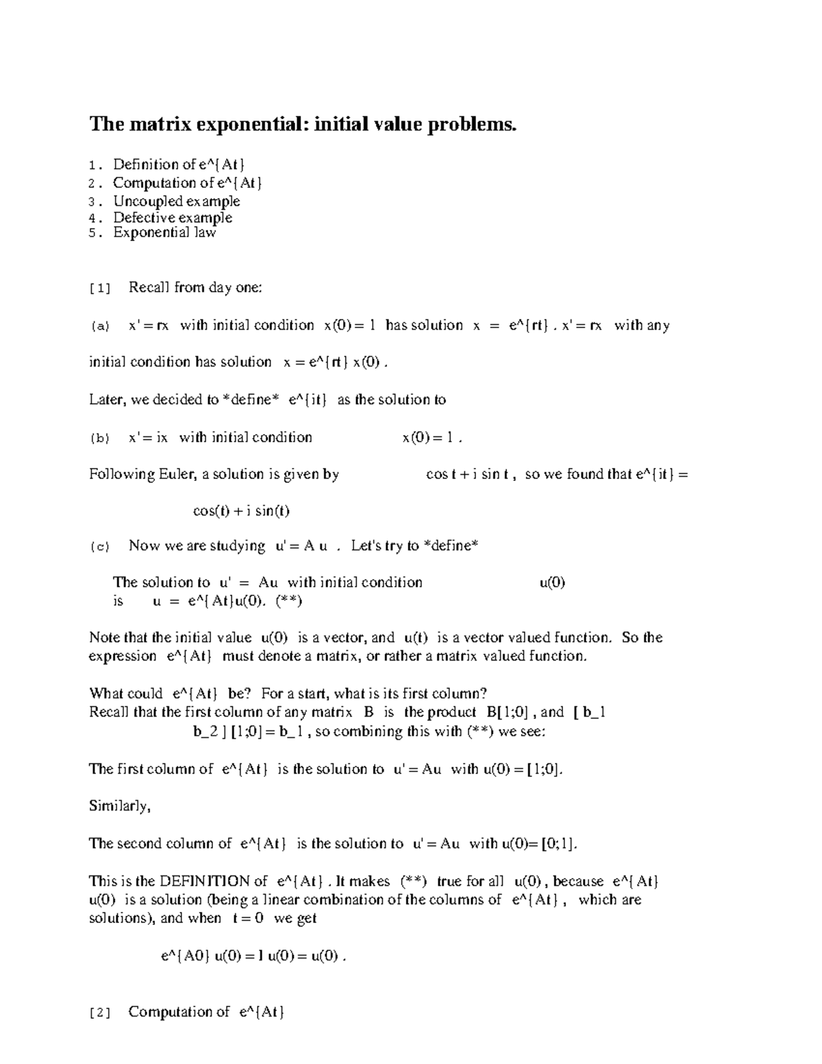 Normal modes and the matrix exponential - The matrix exponential: initial value problems ...