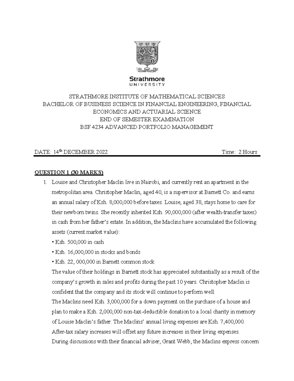 BSF 4234 - Advanced portfolio management - December 2022 - STRATHMORE ...