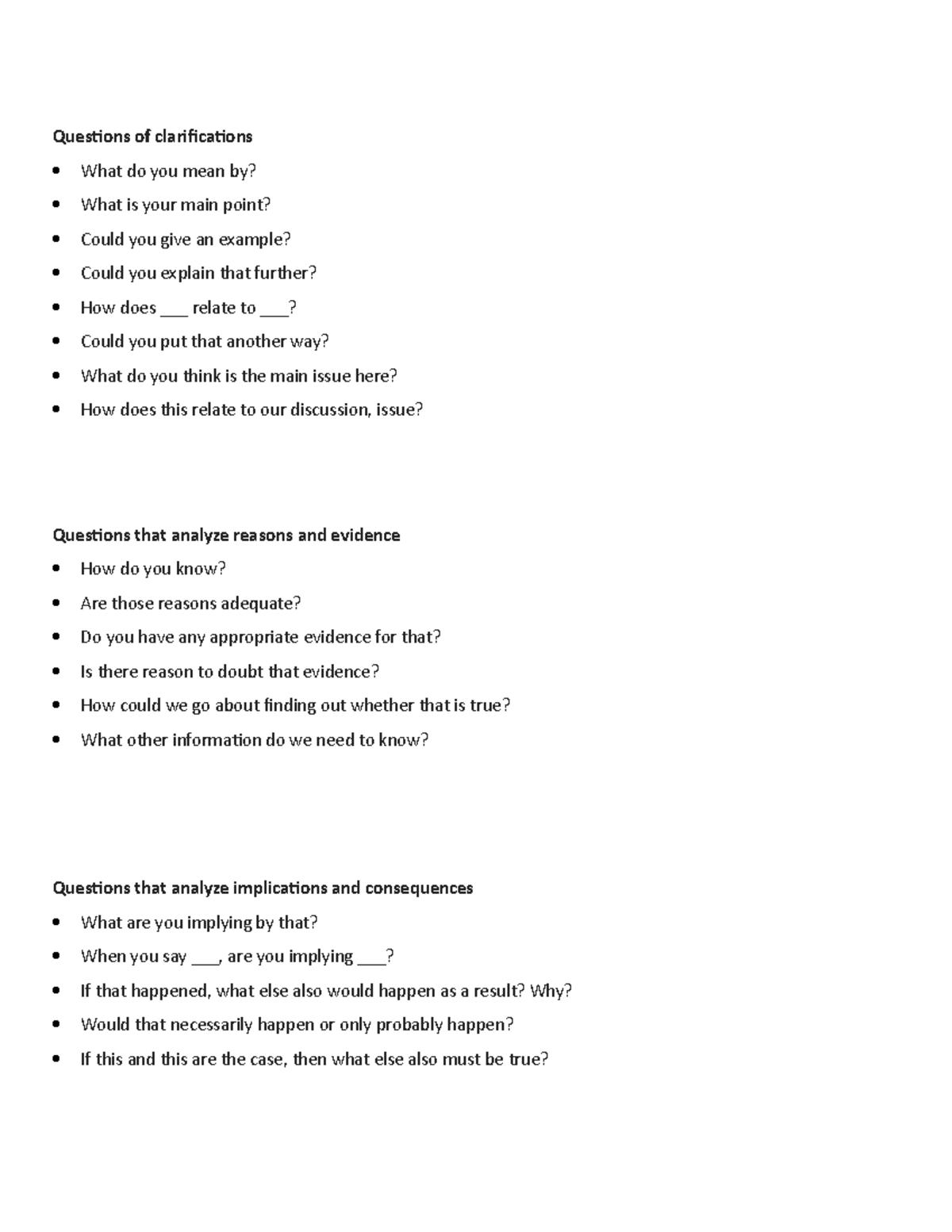 Ll- socratic questions - Questions of clarifications What do you mean ...