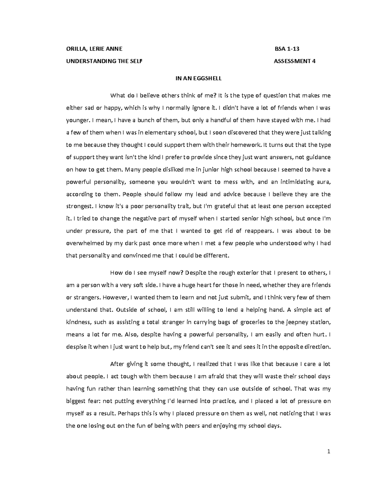 mandatory assignment in chapter four uts - 1 ORILLA, LERIE ANNE BSA 1 ...