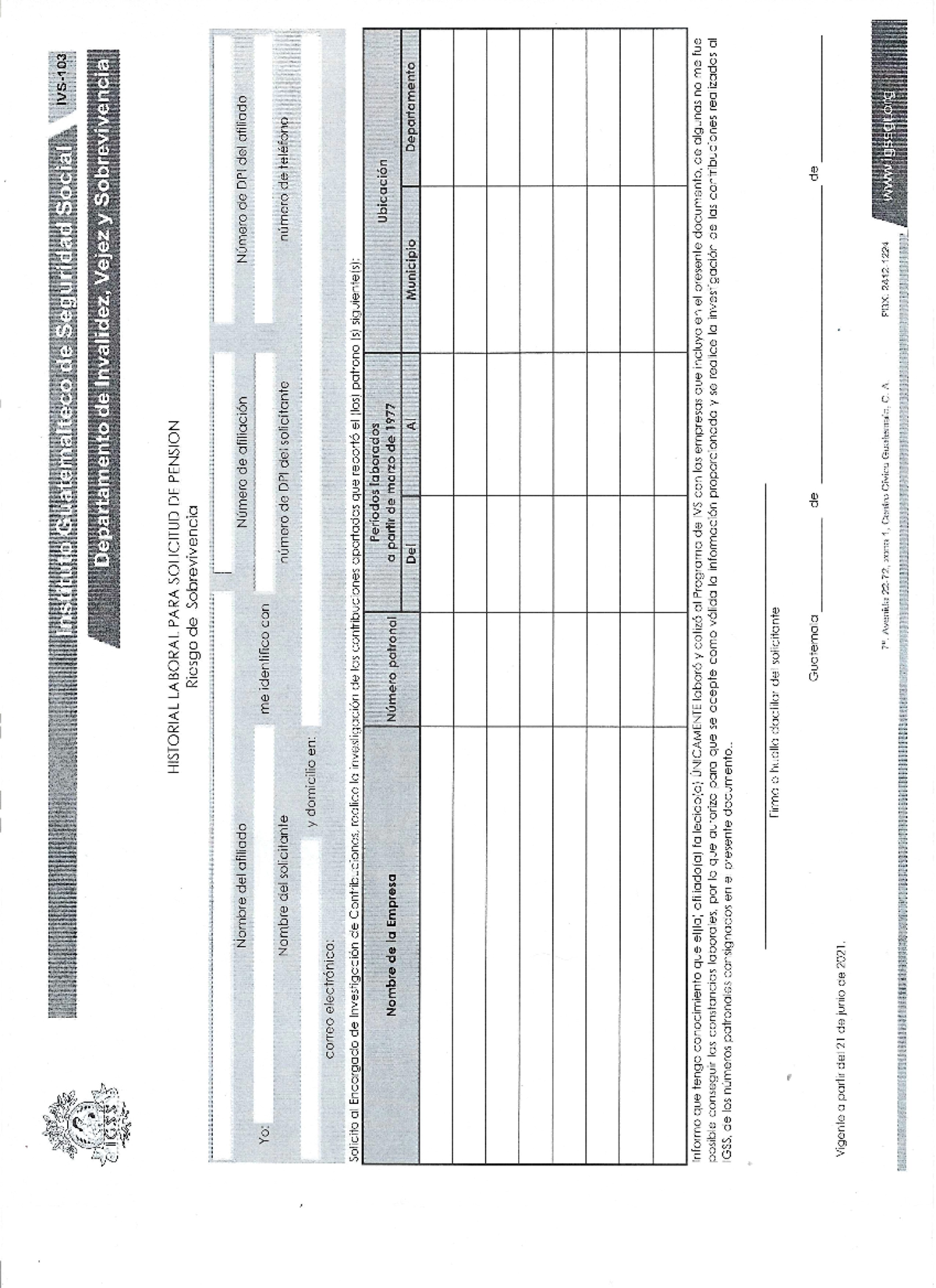 Formularios Beneficiario IGSS - Instituto Guatemalteco de Seguridad Social IGSS Departamento de ...