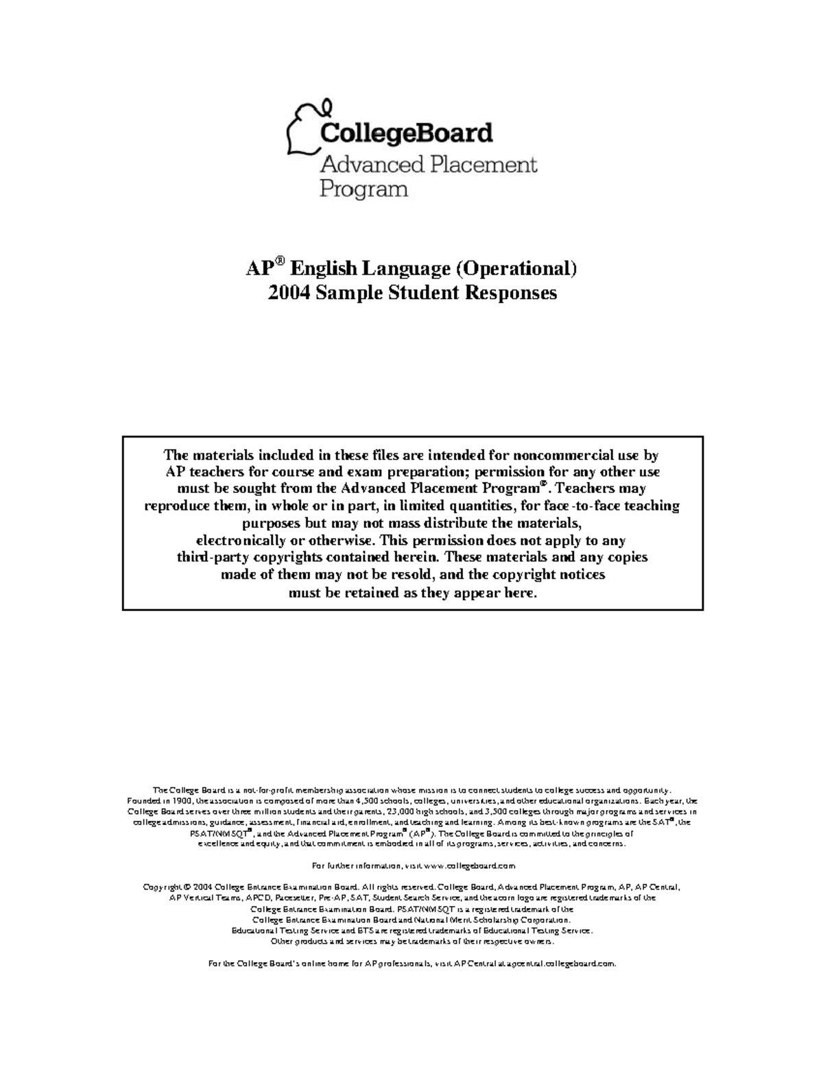 Examples of Advanced Placement English essays in PDF form - High school ...