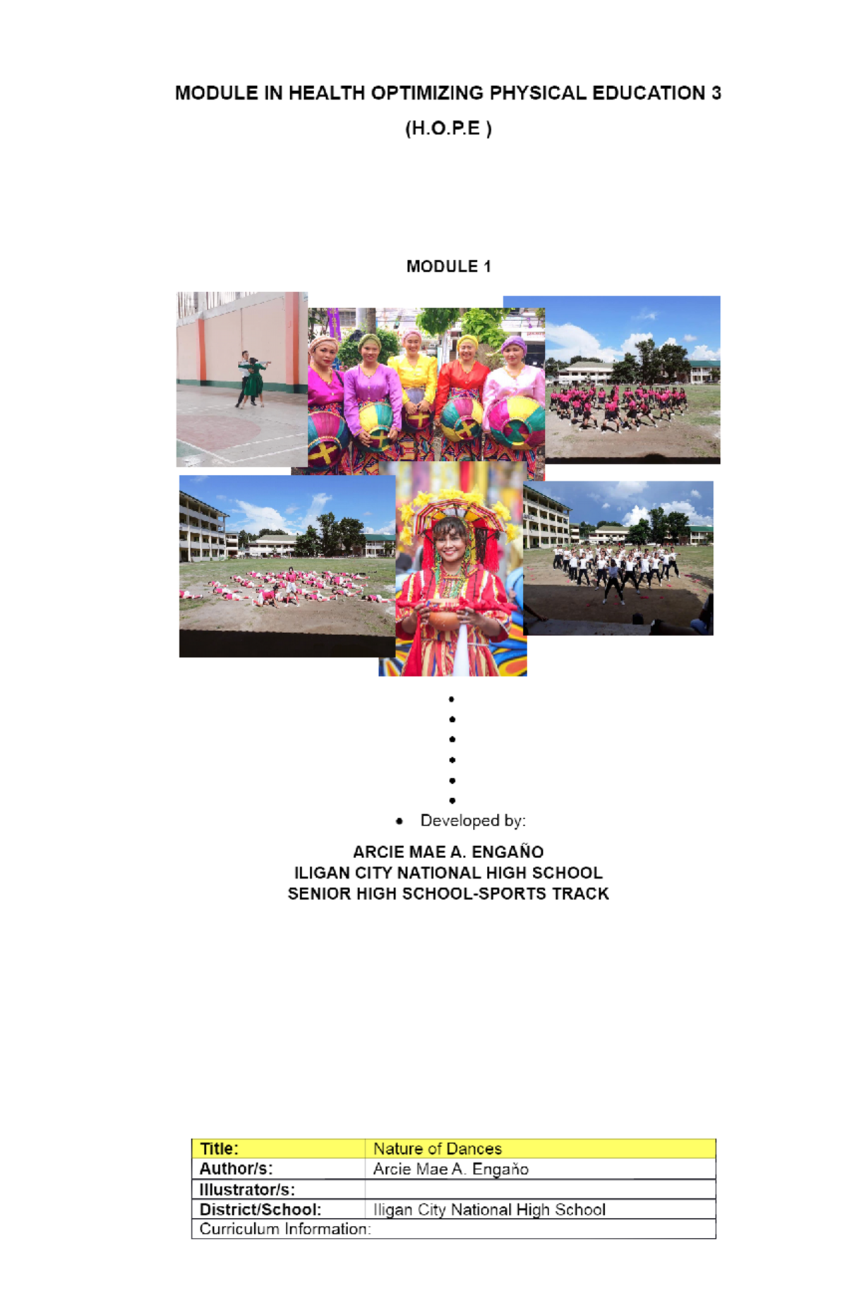 HOPE-3-Module-1 Dance - Bachelor of Physical Education - Studocu